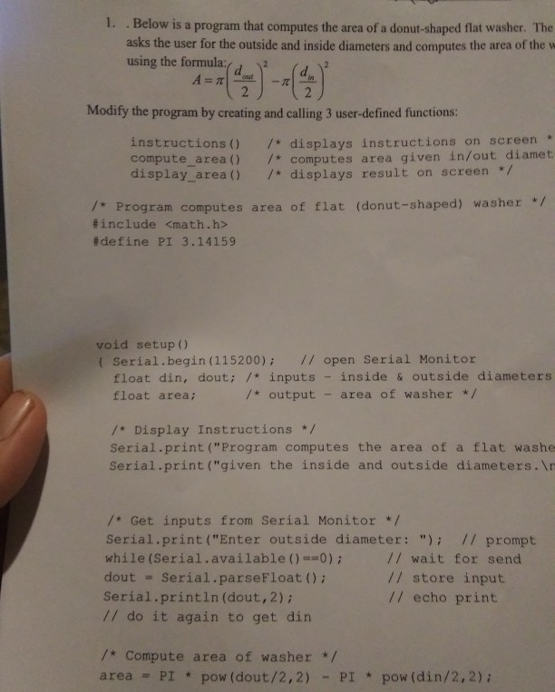 Solved 1. Below is a program that computes the area of a | Chegg.com