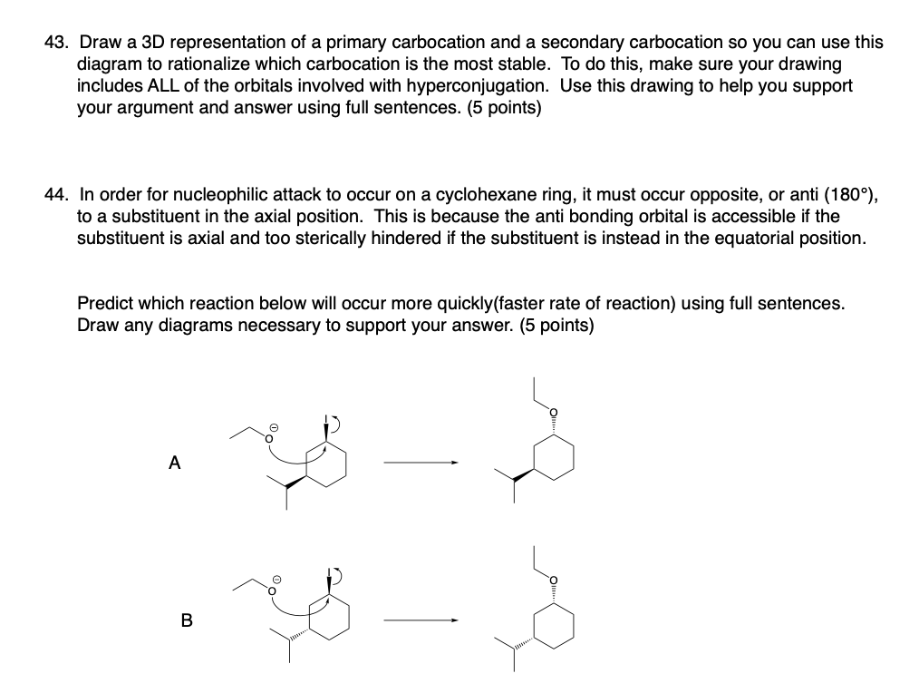 Solved 43. Draw a 3D representation of a primary carbocation | Chegg.com