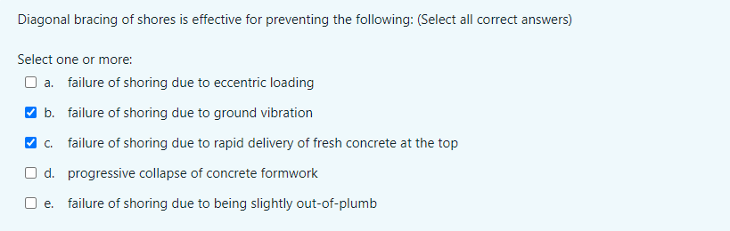 Solved Diagonal bracing of shores is effective for | Chegg.com