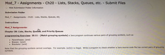 Solved Mod-7-Assignments-Ch20-Lists, Stacks, Queues, | Chegg.com