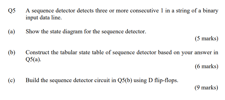 Solved Q5 A sequence detector detects three or more | Chegg.com