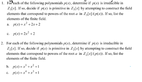 Solved 1. Foreach of the following polynomials p(x), | Chegg.com