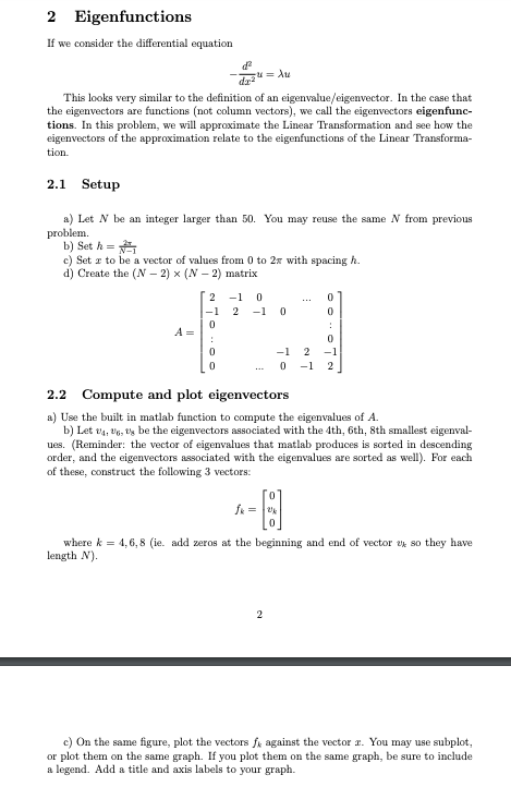 Solved 2 Eigenfunctions If we consider the differential | Chegg.com