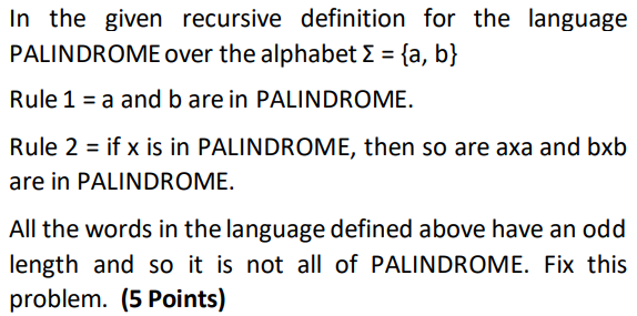 Solved In the given recursive definition for the language | Chegg.com