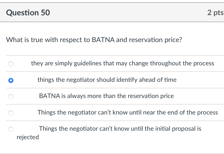 Solved What is true with respect to BATNA and reservation | Chegg.com