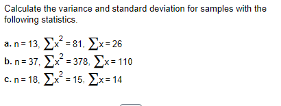 Solved Calculate the variance and standard deviation for | Chegg.com