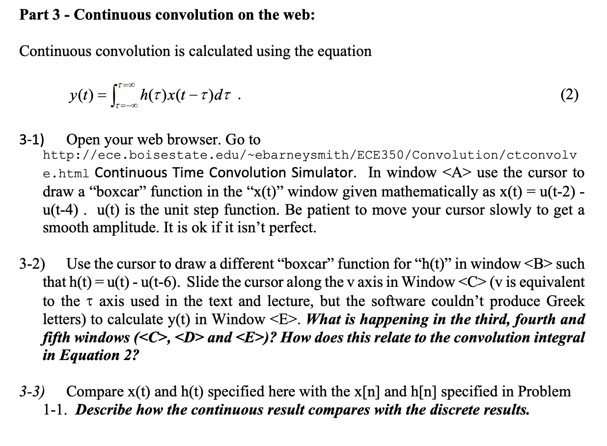 Part 3 - Continuous convolution on the web: | Chegg.com