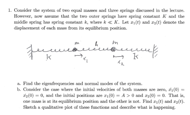 Solved Consider the system of two equal masses and three | Chegg.com