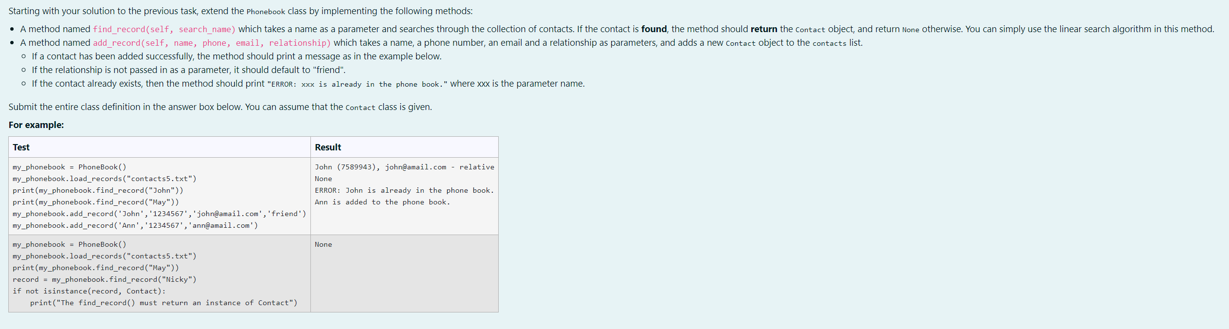 Solved Define a class named Contact which represents a | Chegg.com