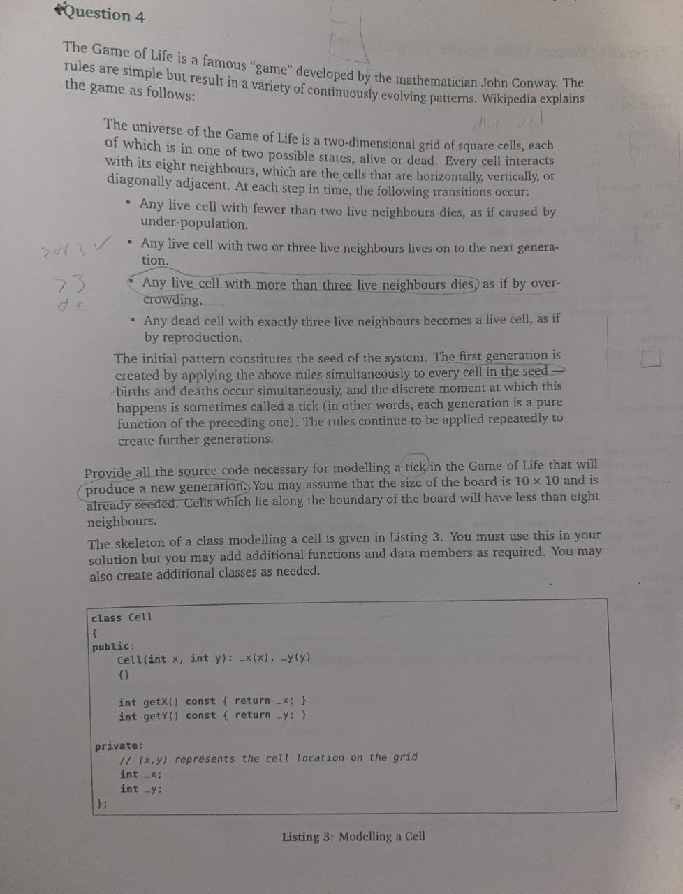 Solved स्Question 4 The Game of Life is a famous "game" | Chegg.com