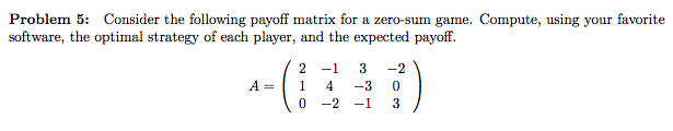 Solved Problem 5: Consider the following payoff matrix for a | Chegg.com