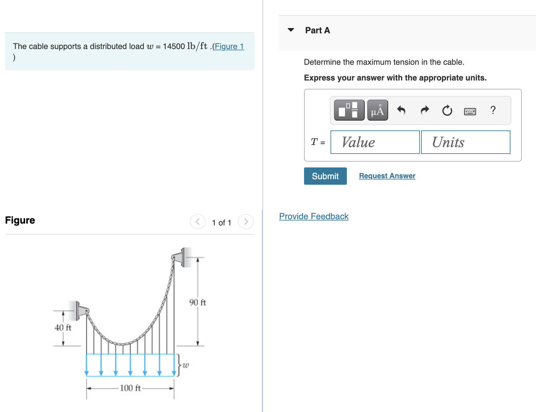 Solved Part AThe cable supports a distributed load | Chegg.com