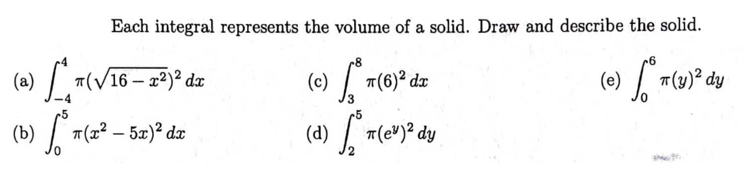 Solved Each integral represents the volume of a solid. Draw | Chegg.com
