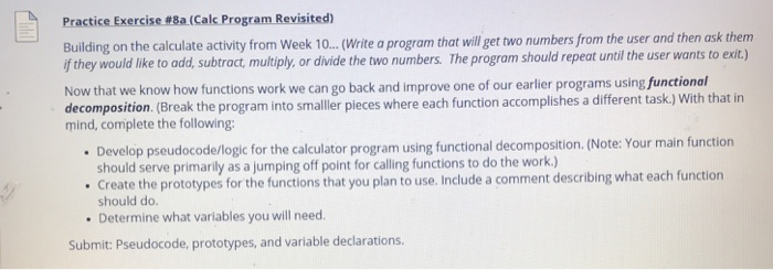 Solved Practice Exercise #8a (Calc Program Revisited) | Chegg.com