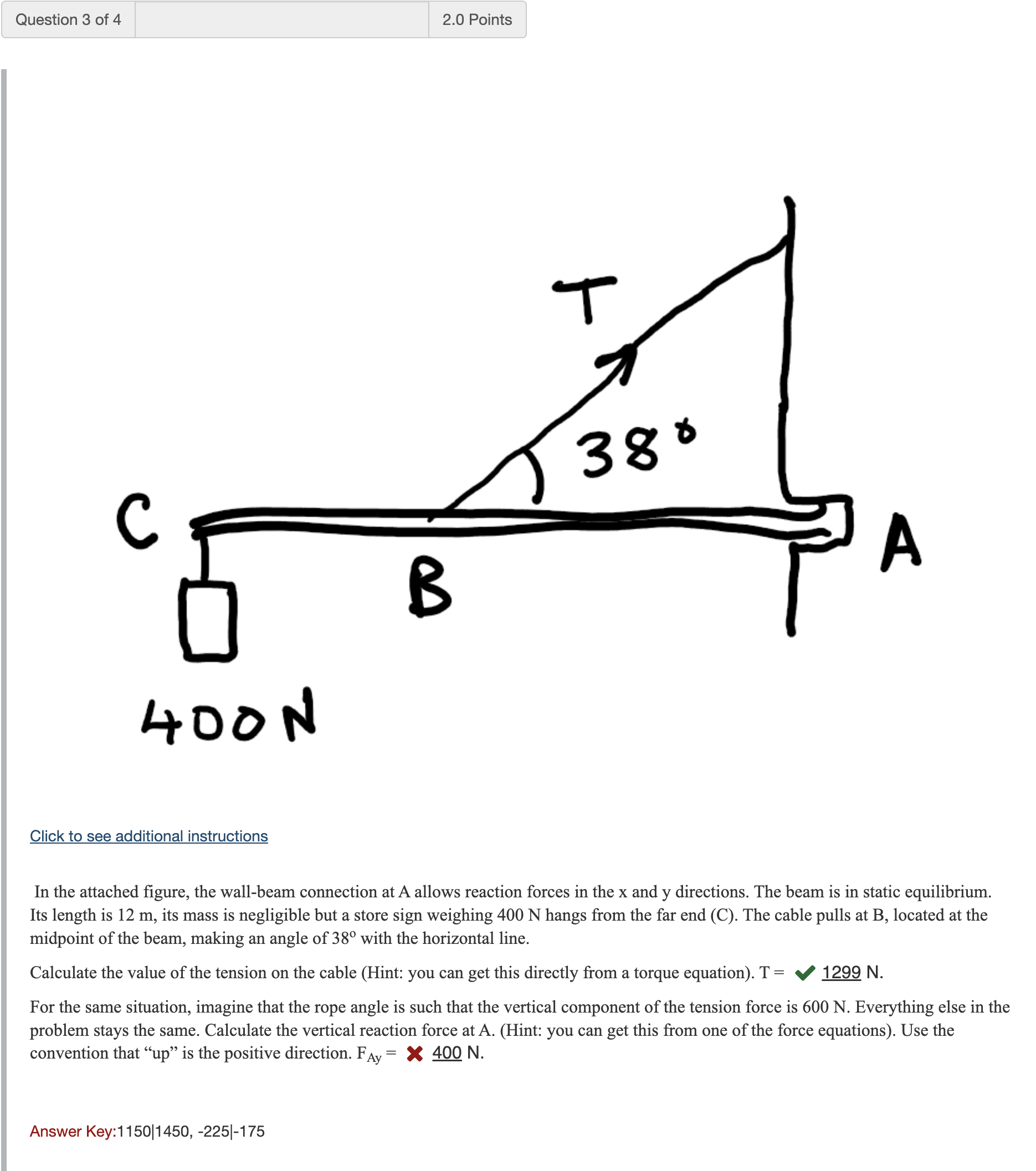 In the attached figure, the wall-beam connection at A | Chegg.com