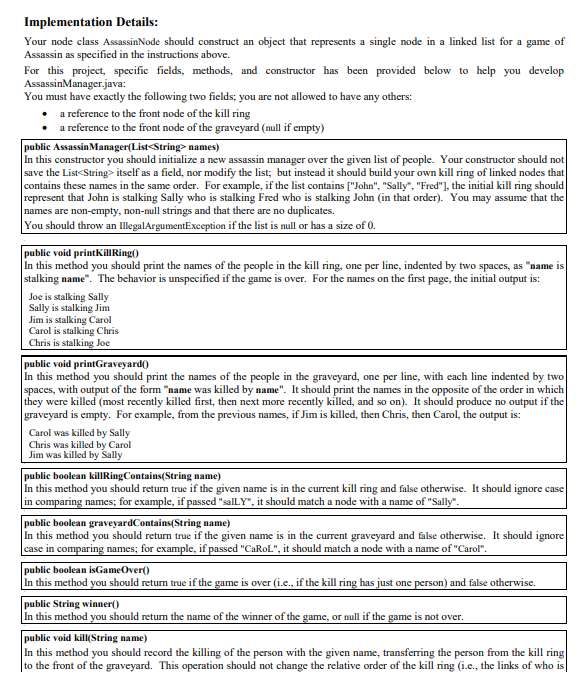 Solved Programming Project: Assassin Game This program | Chegg.com