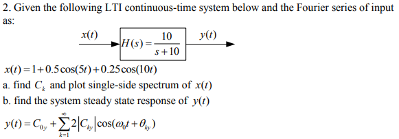 Solved 2. Given the following LTI continuous-time system | Chegg.com