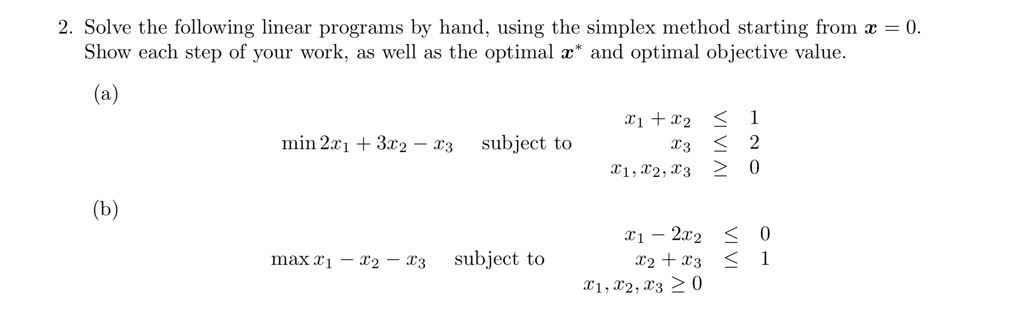 Solved = 2. Solve the following linear programs by hand, | Chegg.com