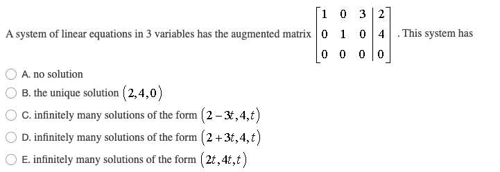 Solved A system of linear equations in 3 variables has the | Chegg.com