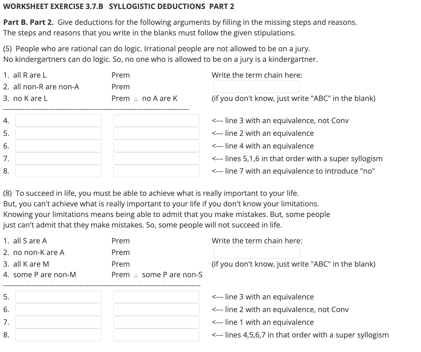 Solved WORKSHEET EXERCISE 3.7.B SYLLOGISTIC DEDUCTIONS PART | Chegg.com
