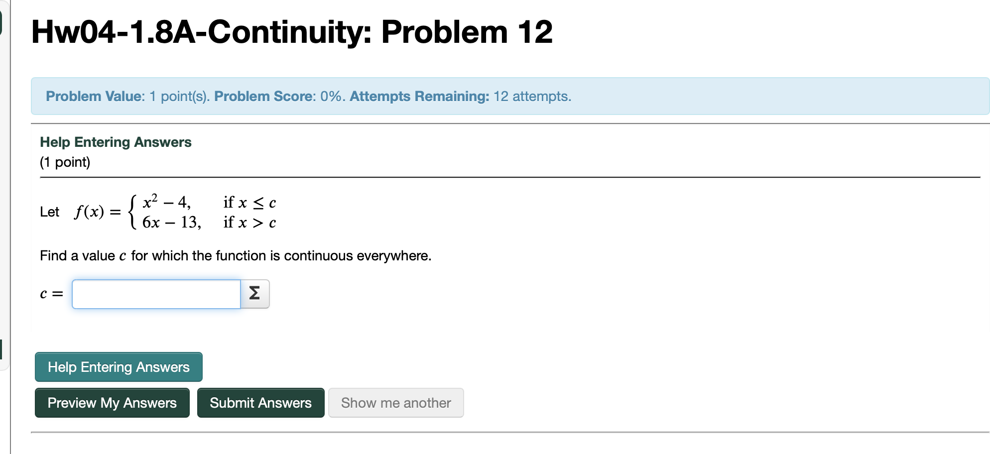 Solved Hw04-1.8A-Continuity: Problem 12 Problem Value: 1 | Chegg.com