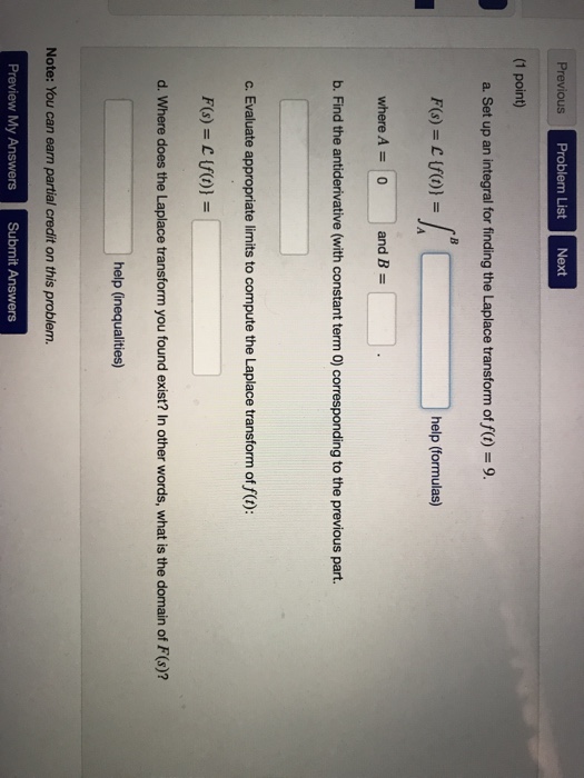 Solved Previous Prob Problem List Next (1 point) a. Set up | Chegg.com