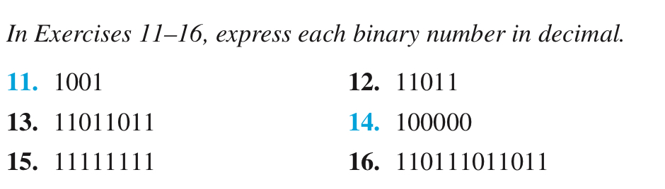 Solved In Exercises 11-16, ﻿express each binary number in | Chegg.com