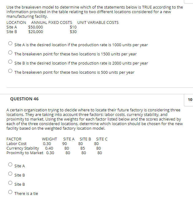 Solved Use the breakeven model to determine which of the | Chegg.com