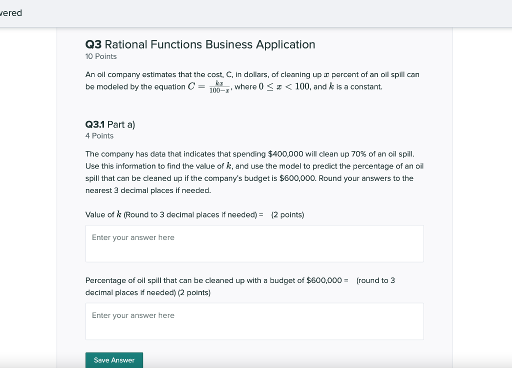 Solved wered Q3 Rational Functions Business Application 10 | Chegg.com