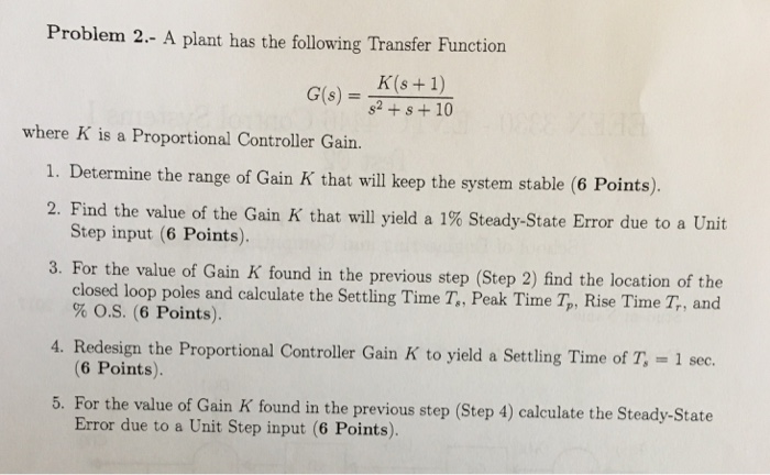 Solved A plant has the following Transfer Function G(s) = | Chegg.com