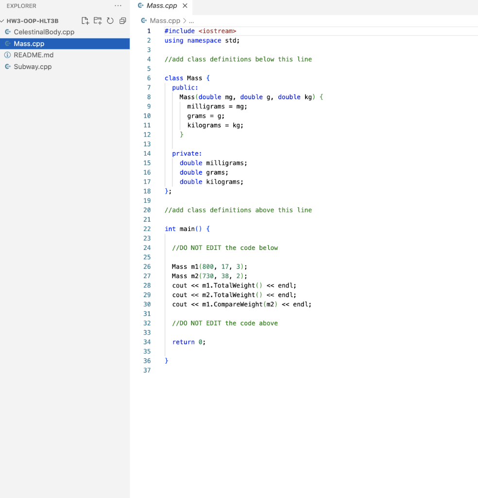 Solved Problem 2. (25 points) Use the file Mass.cpp to | Chegg.com