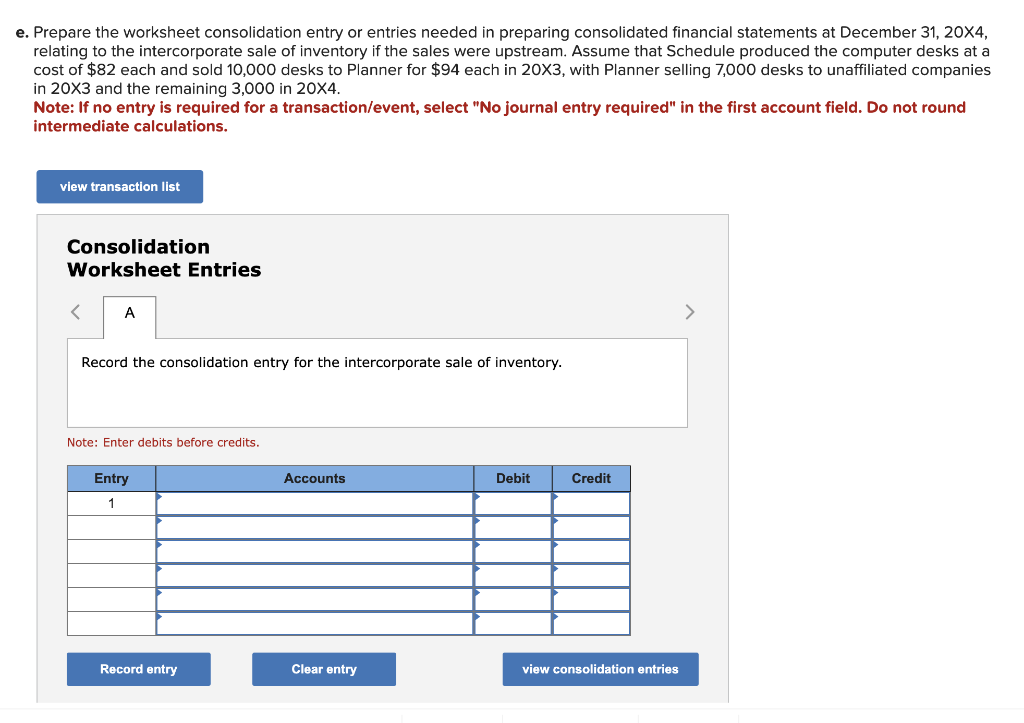 Solved 1. Prepare the worksheet consolidation entry or | Chegg.com