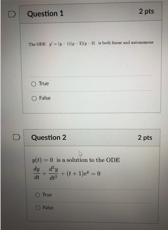 Solved Question 1 2 pts The ODE V = (y - 1)(y-2)(y - 3) is | Chegg.com Solved Question 1 2 pts The ODE V = (y - 1)(y-2)(y - 3) is | Chegg.com