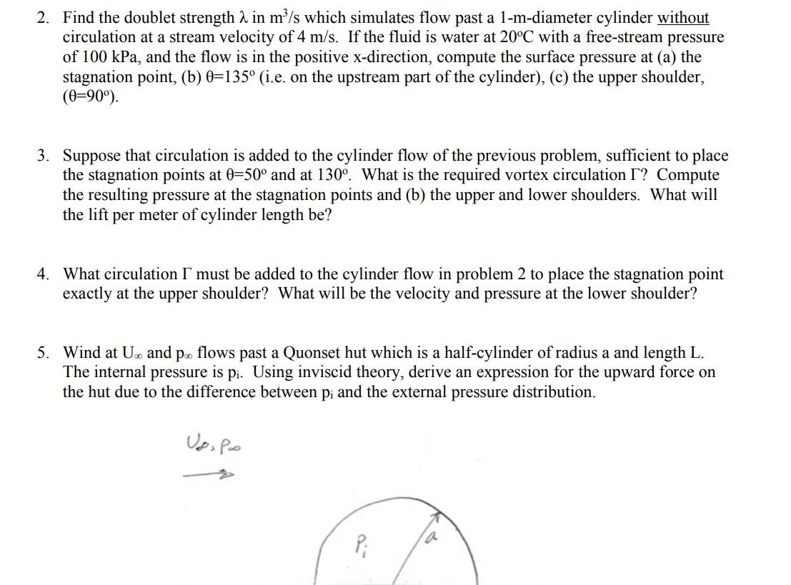 Solved 2. Find the doublet strength λ in m3/s which | Chegg.com