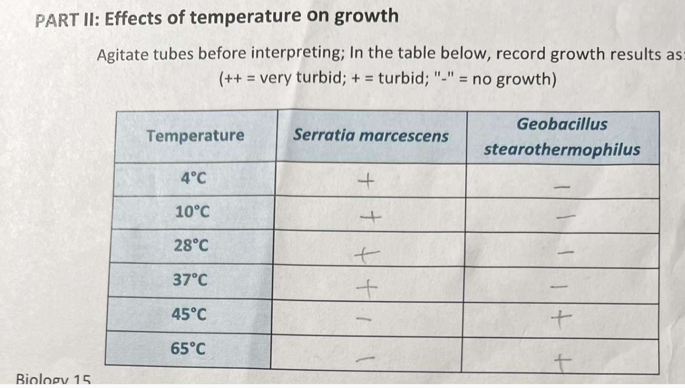 Solved Results Part II: Effects of Temperture on GrowthAfter | Chegg.com