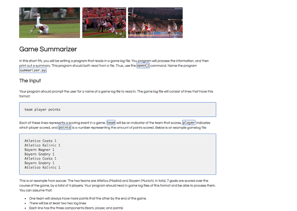 Solved Game Summarizer In this short PA, you will be writing | Chegg.com