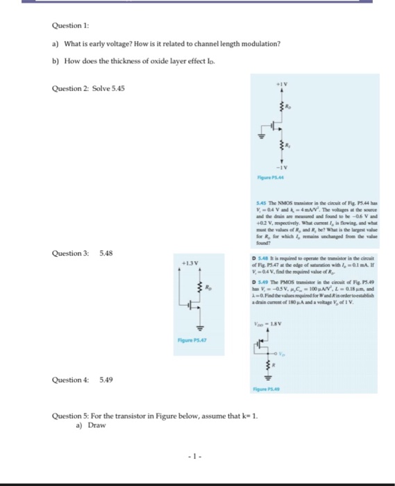 Solved Question 1: a) What is early voltage? How is it | Chegg.com