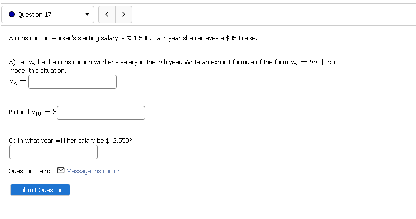 Solved A construction worker's starting salary is $31,500. | Chegg.com