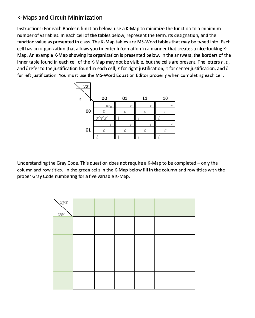 Solved K-Maps and Circuit Minimization Instructions: For | Chegg.com