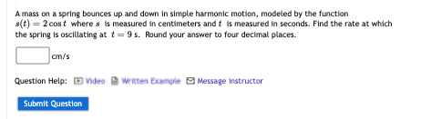 Solved A mass on a spring bounces up and down in simple | Chegg.com