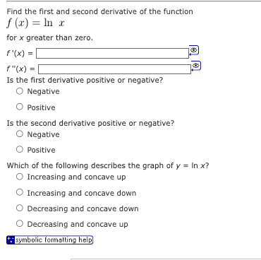 Solved Find the first and second derivative of the | Chegg.com