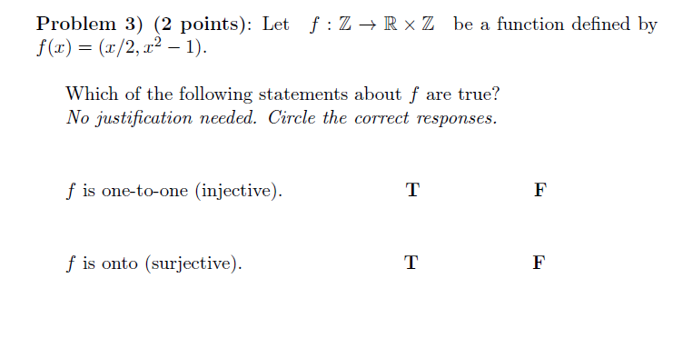 Solved Problem 3) (2 points): Let f:Z + R XZ be a function | Chegg.com