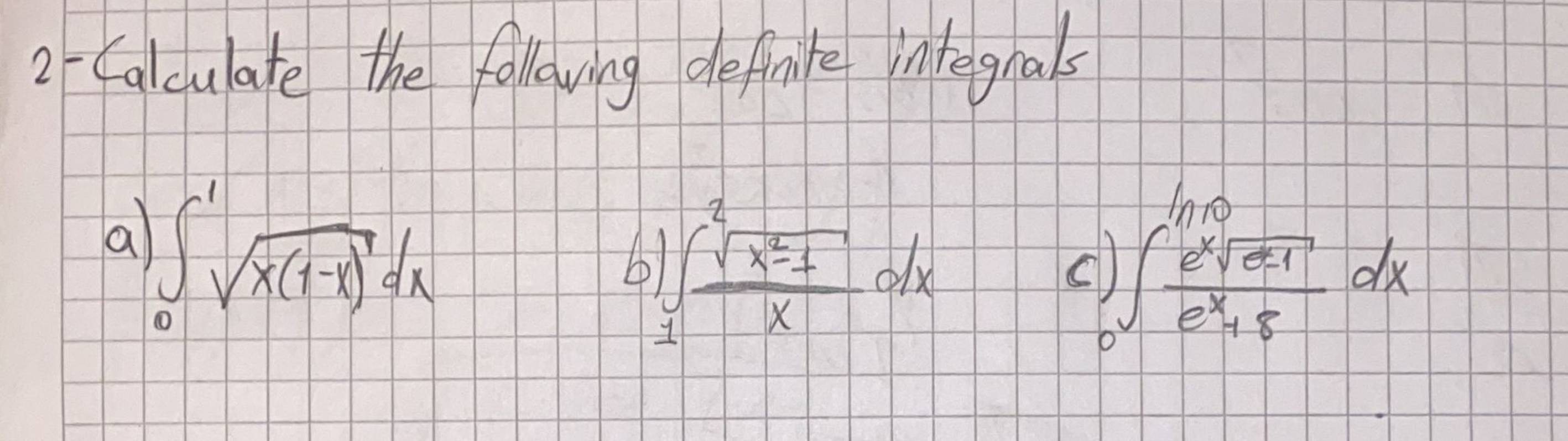 Solved 2-Calculate the following definite | Chegg.com