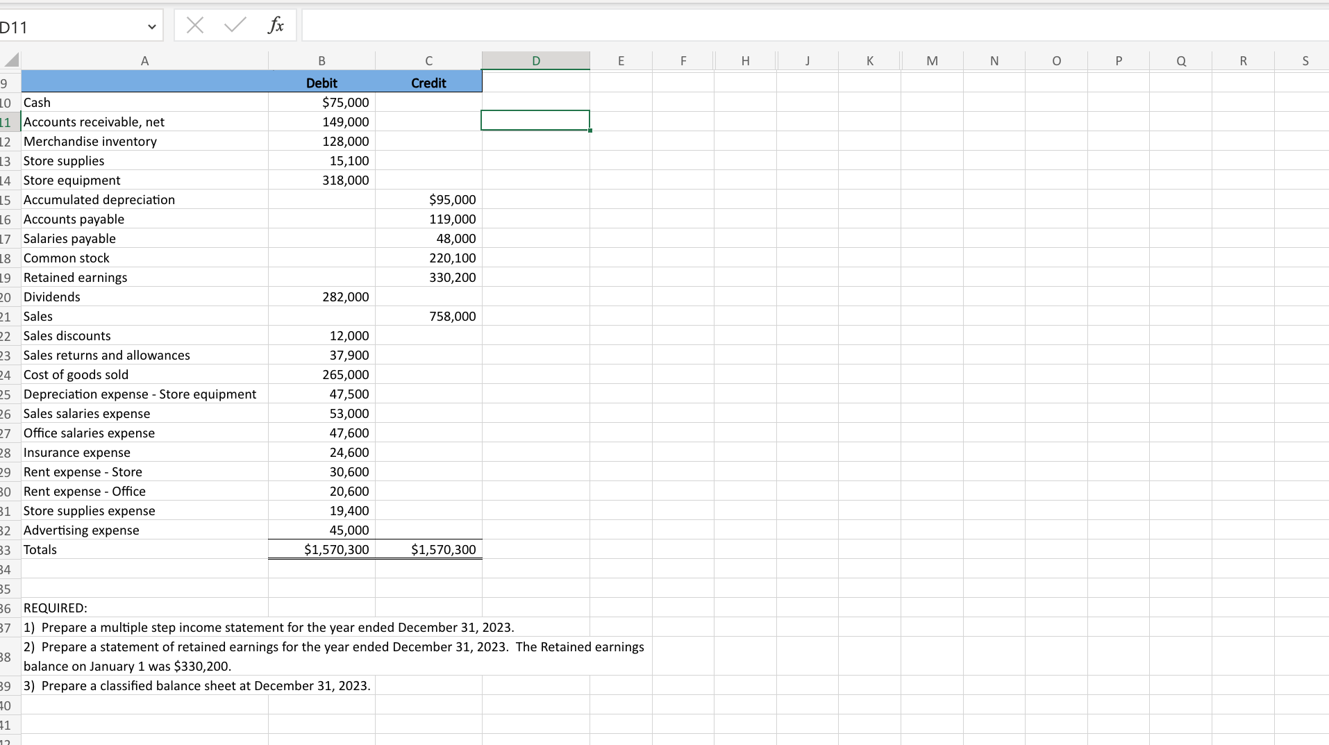 Solved Prepare a multiple step income statement for the year | Chegg.com