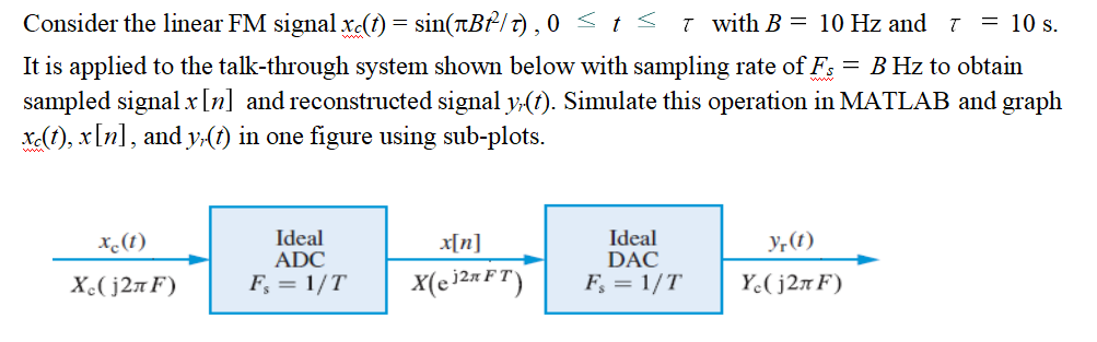 Consider the linear FM signal xc(t) = sin(pBt2/t) , | Chegg.com