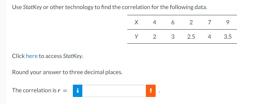Solved Use StatKey or other technology to find the | Chegg.com