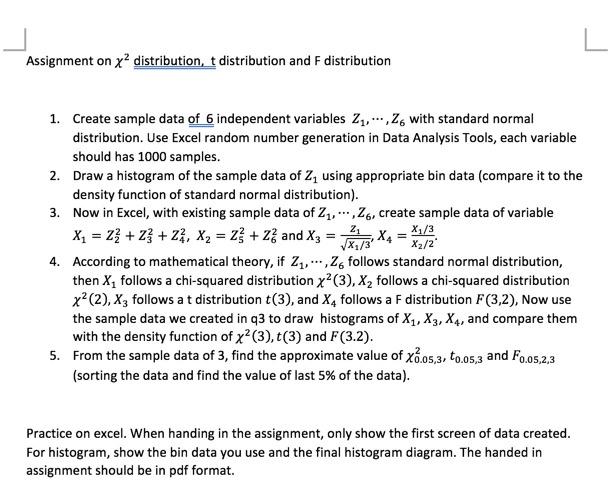 Assignment on χ2 distribution, t distribution and F | Chegg.com
