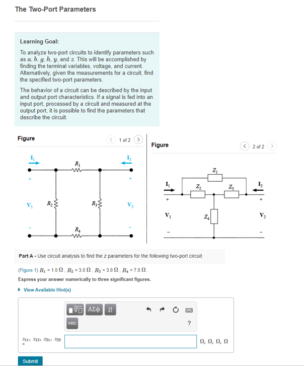 Solved The Two-Port Parameters Learning Goal: To analyze | Chegg.com