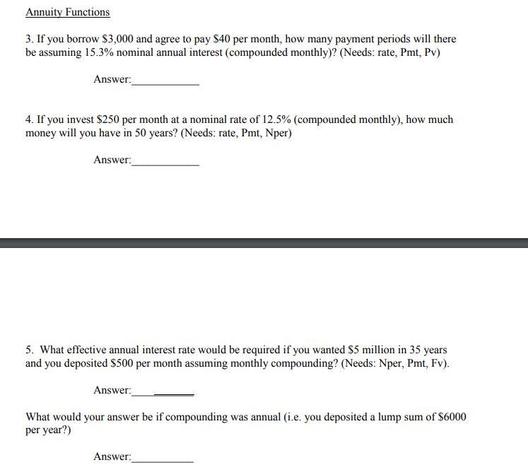 Solved CEEGR 3020- Excel Financial Function Laboratory I The | Chegg.com