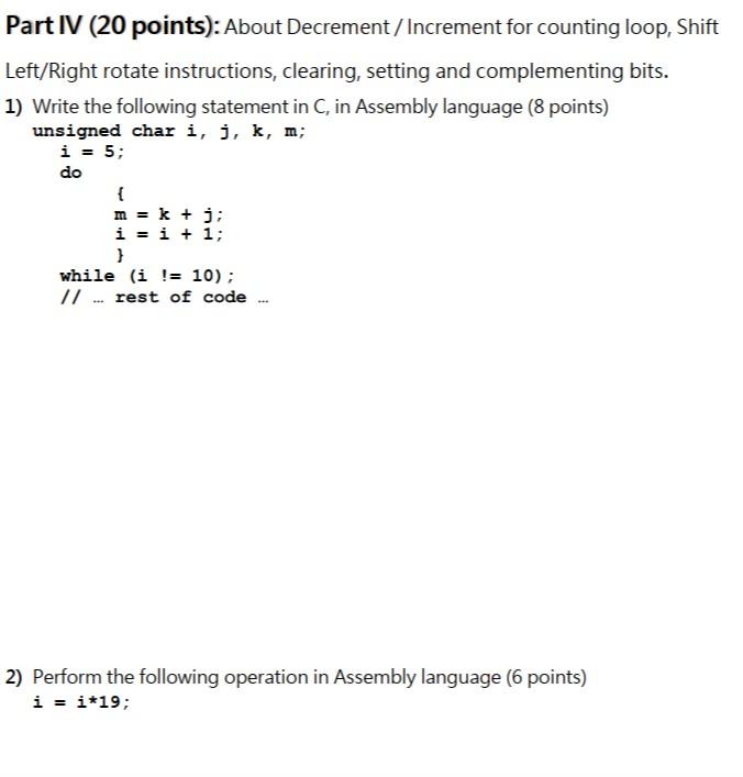 Solved Part IV (20 points): About Decrement / Increment for | Chegg.com